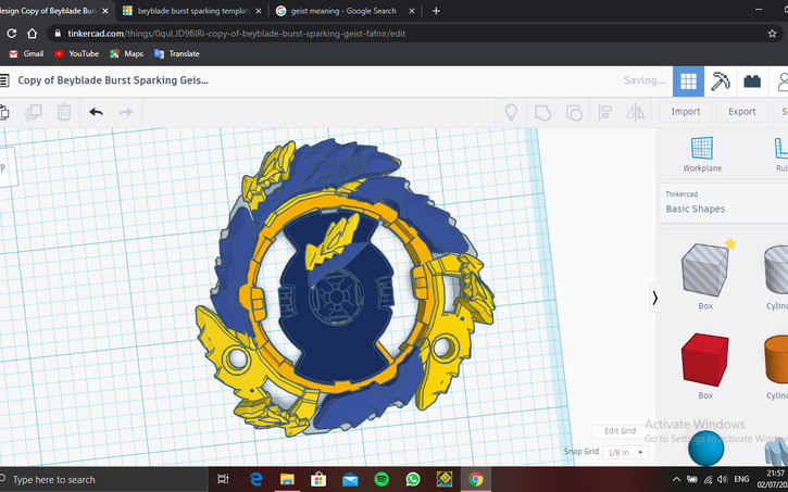 3D design Beyblade Burst Sparking Geist Fafnir Layer+Chassis+Frame L ...