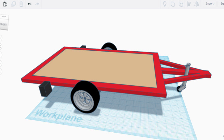 3D design flat bed trailer with cragar wheels - Tinkercad