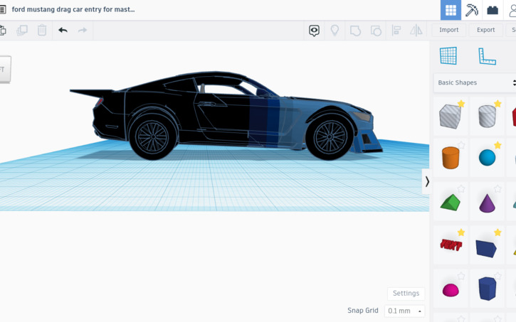 3D design ford mustang drag car entry for master copier - Tinkercad