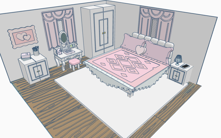 3D design pink girl bedroom - Tinkercad