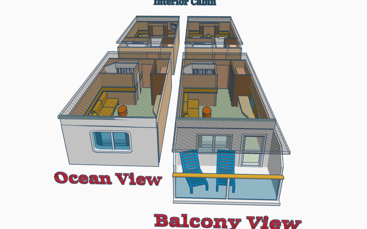 3D design Ocean View Balcony View and Interior Cruise Ship Cabins ...