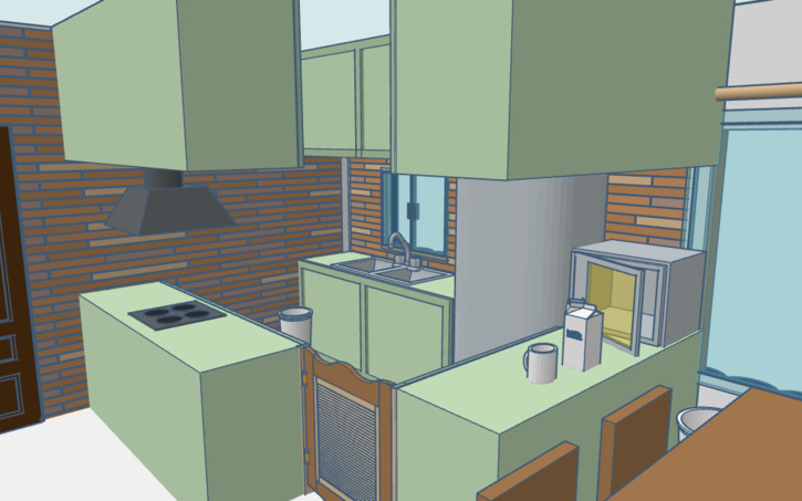 3D design Open kitchen with living room - Tinkercad