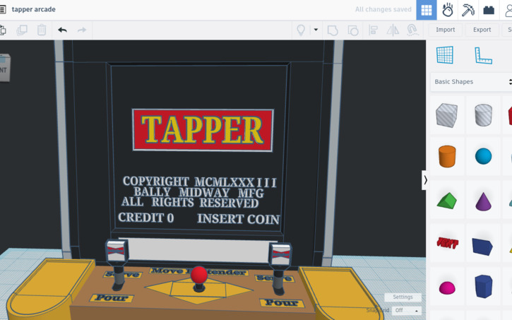 3D design tapper arcade - Tinkercad