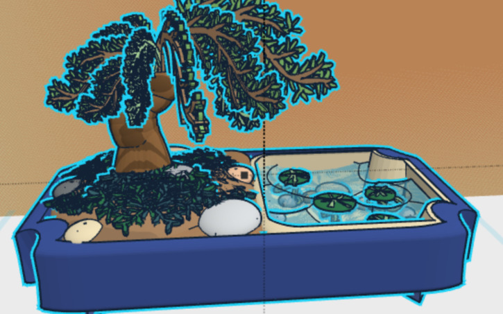 3D design Weeping Willow Bonsai with Pond - Tinkercad