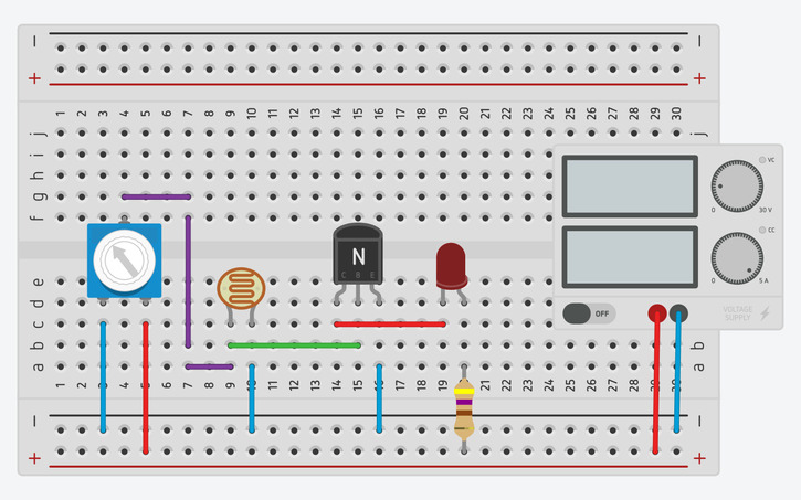 Circuit design Sensor LDR - Transistor - Tinkercad