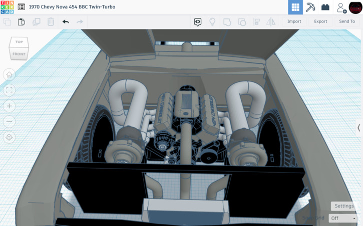 3D design 1970 Chevy Nova 454 BBC Twin-Turbo - Tinkercad