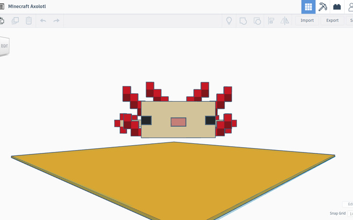 3D design Minecraft Axolotl - Tinkercad