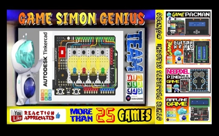 Circuit design GAME = SIMON (GENIUS) - Tinkercad