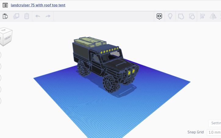 3D design landcruiser 75 with roof top tent - Tinkercad