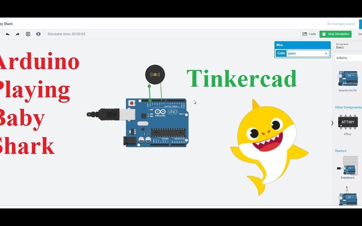 Circuit design Arduino Playing Baby Shark - Tinkercad