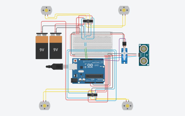 Circuit Design Obstacle Avoiding Car Tinkercad