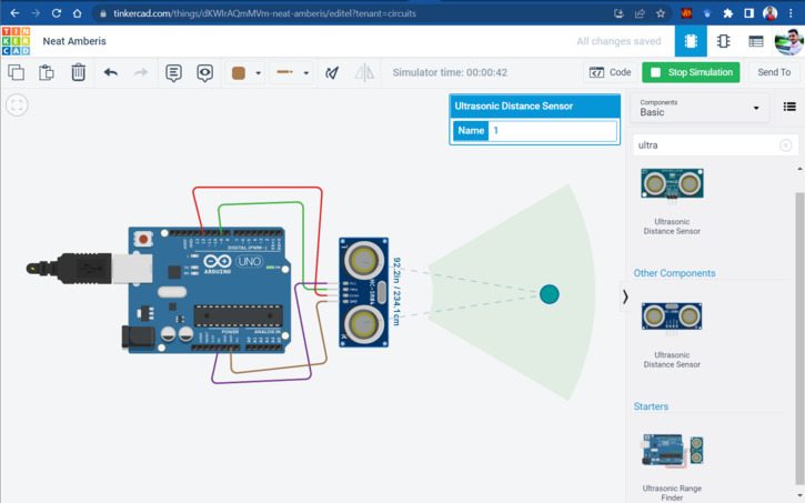 Circuit design ultrasonic - Tinkercad
