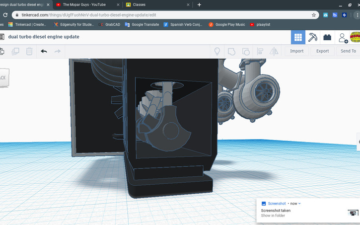 3D design dual turbo diesel engine update - Tinkercad