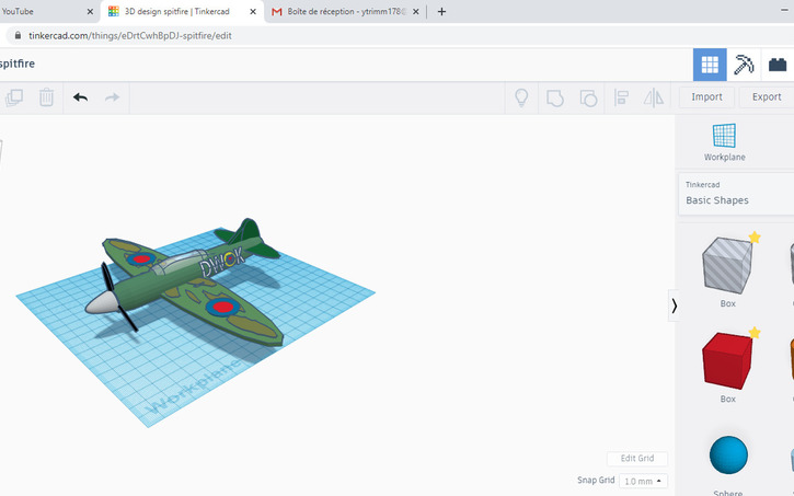 3D design spitfire - Tinkercad