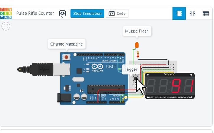 Circuit design Pulse Rifle Counter - Tinkercad