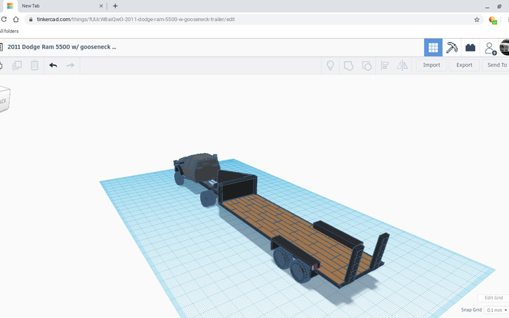 3D design 2011 Dodge Ram 5500 w/ gooseneck trailer - Tinkercad