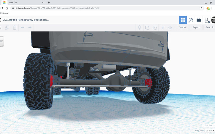 3D design 2011 Dodge Ram 5500 w/ gooseneck trailer - Tinkercad