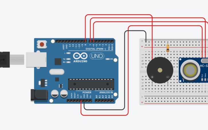 Circuit Design Obstacle Detection And Warning System Tinkercad