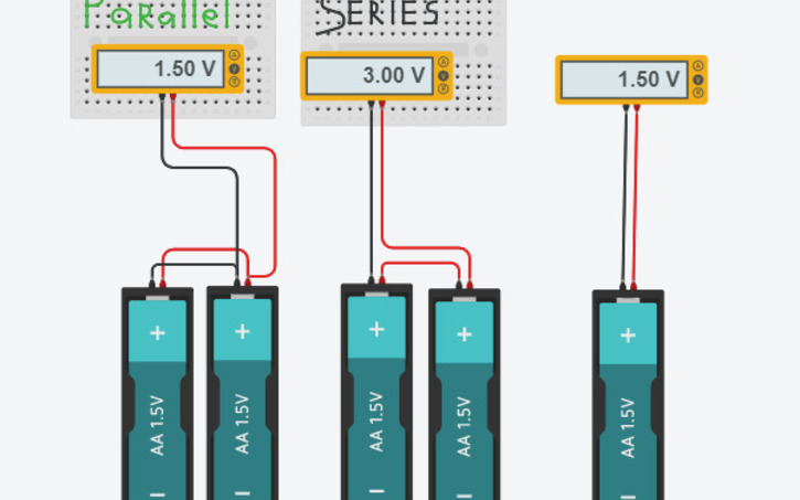 Circuit design Connecting Batteries in Series and Parallel - Tinkercad