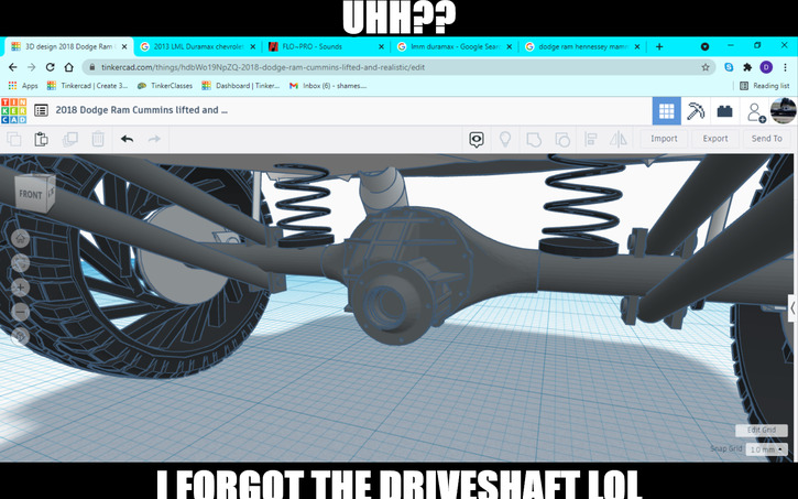 3D design 2018 Dodge Ram Cummins lifted and realistic - Tinkercad