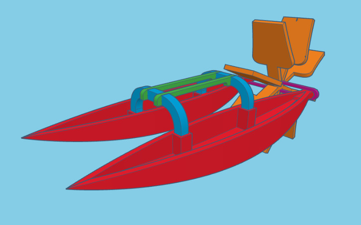 3D design Rubber band powered catamaran concept MK 3 - Tinkercad