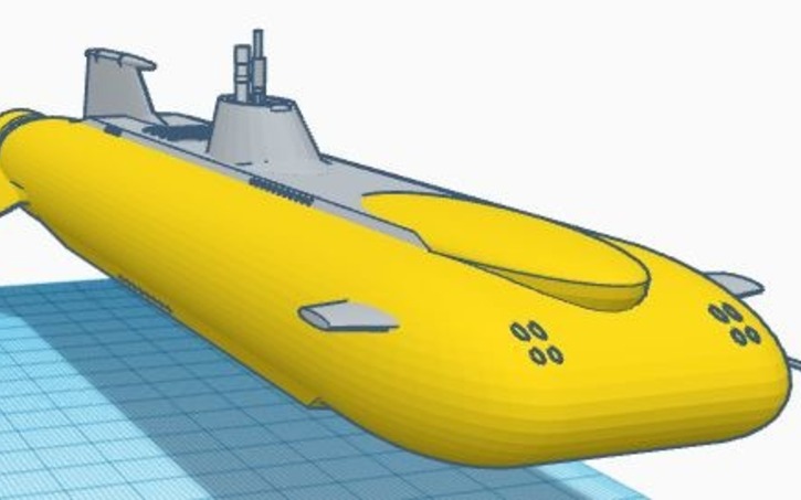 3D design Submarine, sectioned with Interior - Tinkercad
