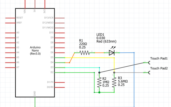 Circuit design Capacitive Touch Sensors - Tinkercad Circuit design Capacitive Touch Sensors - Tinkercad
