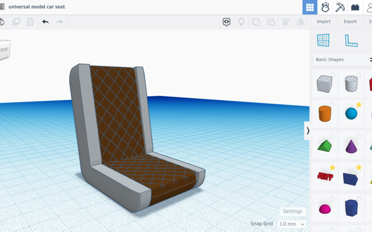3D design universal model car seat - Tinkercad