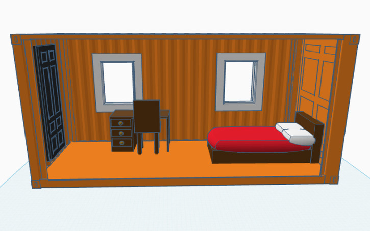 3D design Shipping container house (Inside view) - Tinkercad