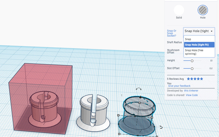 3D design Snap and Socket Shape Generator- updated - Tinkercad
