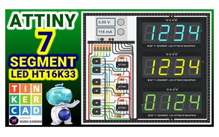 Circuit design ATTINY = 7 SEGMENT LED HT16K33 - Tinkercad