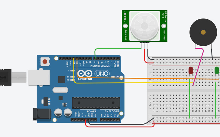 Circuit design 'Intruder Security Burglar alarm' system - Tinkercad