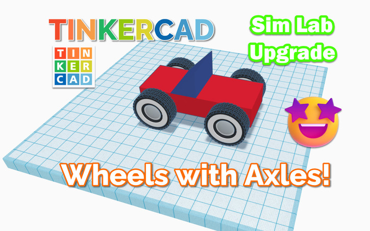 3D design Sim Lab Axle Tutorial car with wheels - Tinkercad