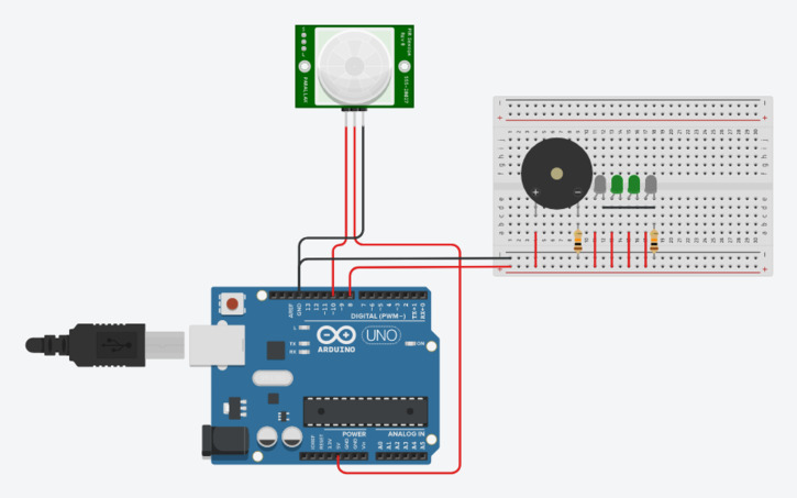 Circuit design HOME INTRUSION DETECTION SYSTEM - Tinkercad